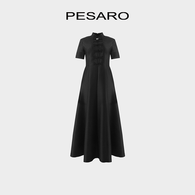 法式轻奢黑色盘扣收腰显瘦连衣裙