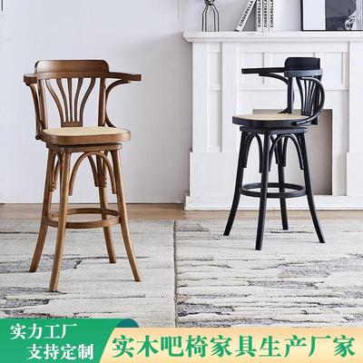 印尼真藤藤编实木酒吧椅高脚凳民宿餐厅清吧音乐餐吧旋转吧台椅子