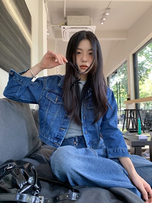 of32 officia2025新款美式高街设计感牛仔外套女高级感蓝色夹克