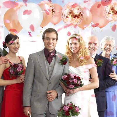 Rose Gold Confetti Latex Peach Balloons, 50 Pack 12 Inch