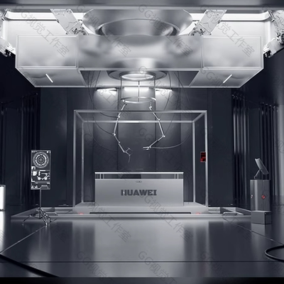 实验室暗调科幻暗黑展台工业风数码场景OC直接渲染c4d工程3D模型