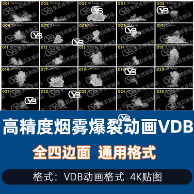 高精度烟雾爆炸动画高精度动画烟雾动画烟雾裂开VDB格式动画格式