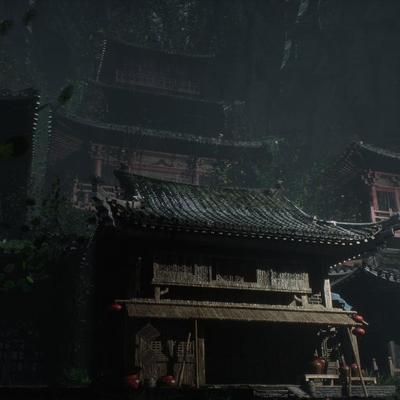 UE5中式古风神秘峡谷山崖洞穴客栈建筑ASIAN - Cave