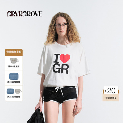 GROVE官方旗舰店2025HS夏日款女士爱心短袖T恤字母logo款GM5TS15M