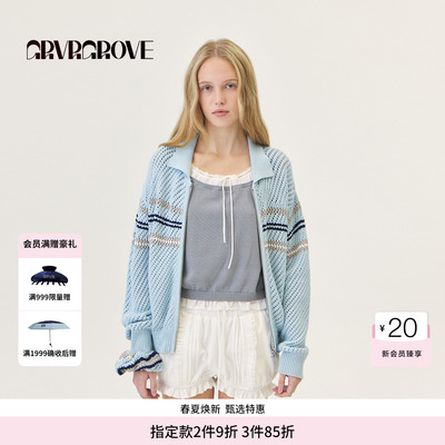 GROVE官方旗舰店2026PS春季新款长袖针织开衫韩系镂空 GP26KNC60