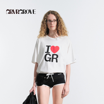 GROVE官方旗舰店2025HS夏日款女士爱心短袖T恤字母logo款GM5TS15M