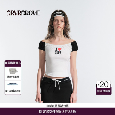 GRVR GROVE官方旗舰店夏季款女爱心短袖t恤韩系大圆领 GM5TS05M