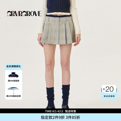 GROVE官方旗舰店2026PS春季新款短裙韩系休闲格纹下装女GP26SKC60