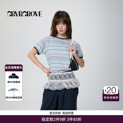 【博主同款】GRVR GROVE官方旗舰店春夏款女条纹短袖t恤GCM5TS08