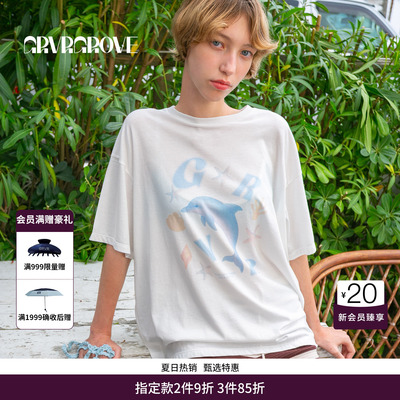 GRVR GROVE官方旗舰店HS夏日款士印花短袖T恤夏日小海豚GM5TS13M
