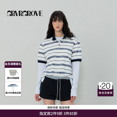 【博主同款】GRVR GROVE官方旗舰店条纹短袖polo衫t恤GR5TS03C