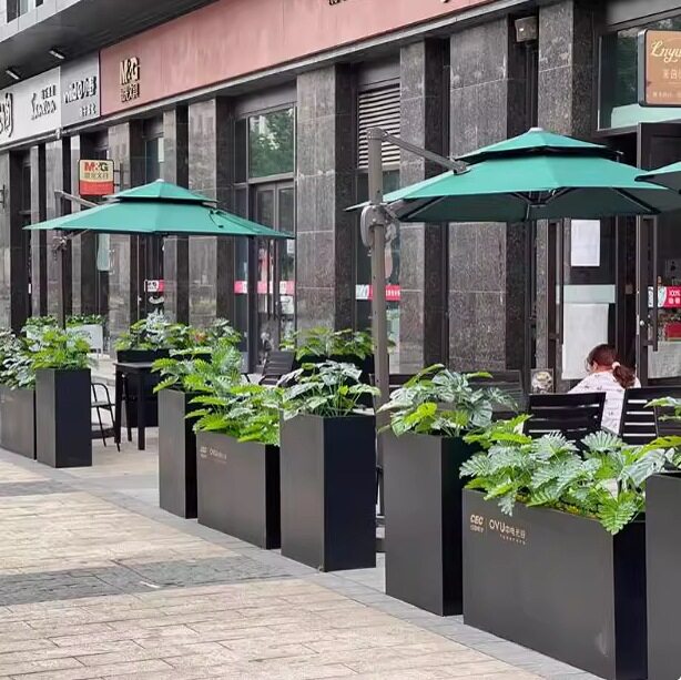 不锈钢花箱户外组合花池市政围栏树箱长方形花槽成品花架铁艺花坛