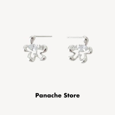 PANACHE 银色锆石花朵C形耳环 小众设计高级感气质简约百搭耳钉女