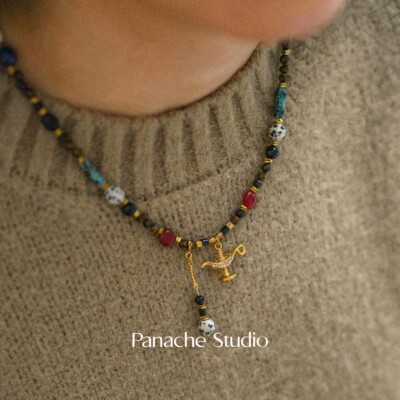 PANACHE 复古天然石阿拉丁神灯串珠项链 小众手作设计秋冬锁骨链