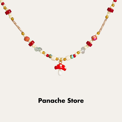 PANACHE 春夏彩色串珠蘑菇吊坠项链 小众设计天然石手作锁骨链女
