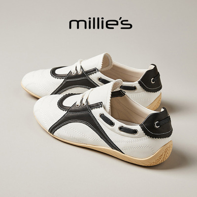MILLIE'S/妙丽真皮平底德训鞋女