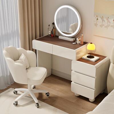 HZU小户型梳桌妆台卧室2025新款奶油简风60cm现柜代简约易化妆斗