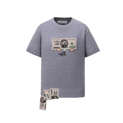 13DEMARZO25秋冬立体钞票装饰短袖休闲圆领毛织T恤 Rainbow集合店