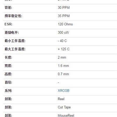 XRCGB24M000F3A00R0 车规级 无源贴片晶振 2016 6PF 24M 24MHZ