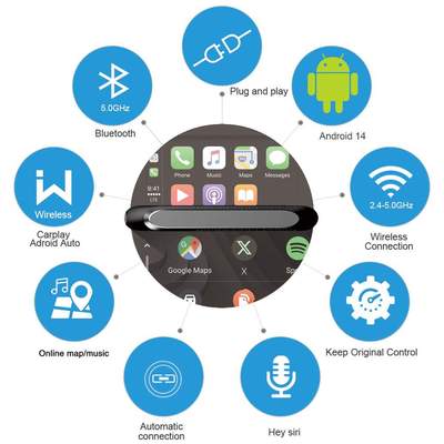 有线转无线导航carplay转接器车载安卓AutoCarplay盒子全球通用款