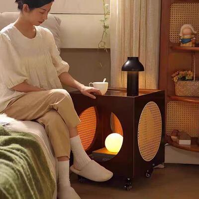 实木茶几复古风几客厅移WQS动茶茶头几沙发推车床柜藤可编桌置物