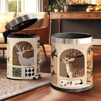 皮革垃圾桶高双颜值家用厅卧室轻卫生间大客容73328量层纸篓开口