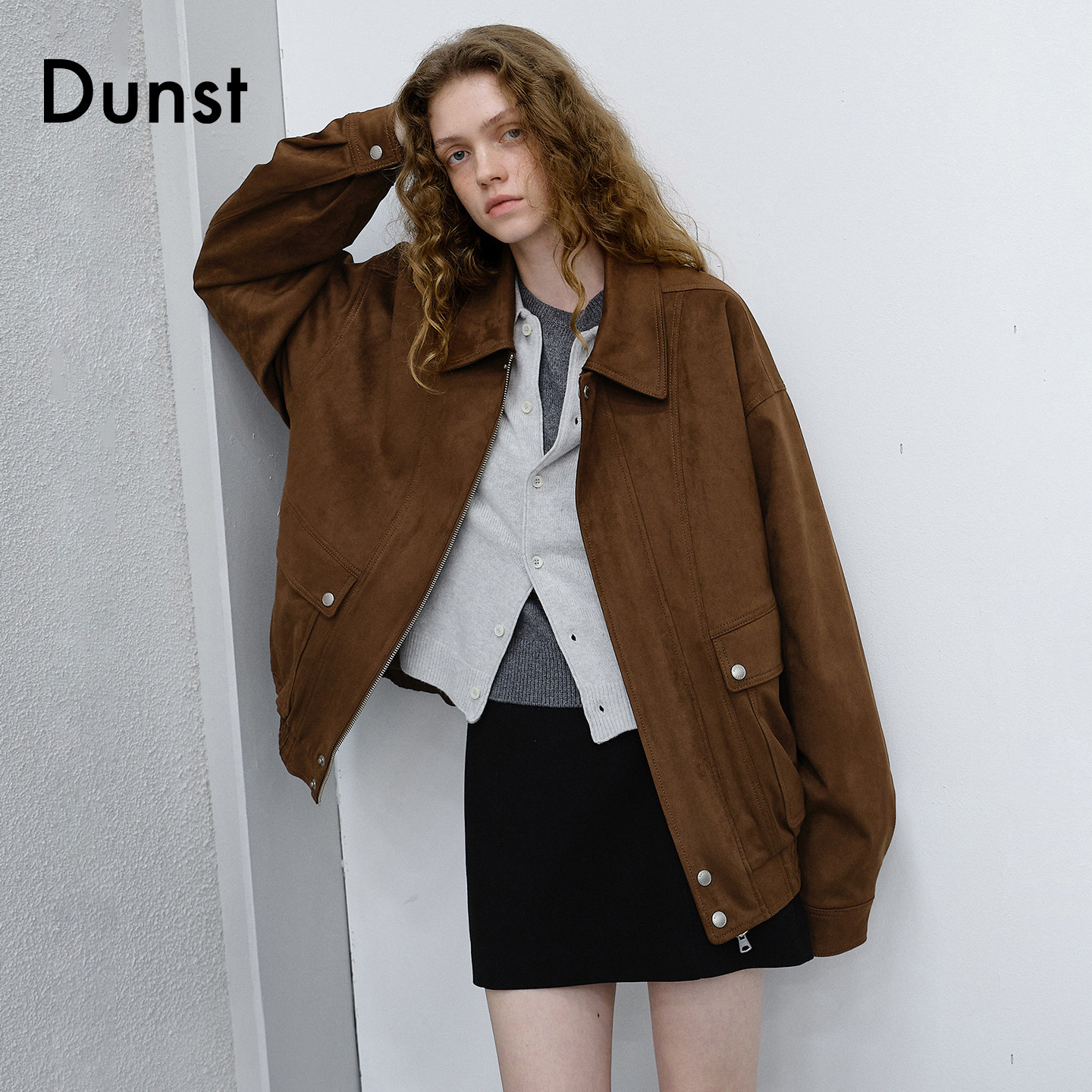 Dunst2026秋季新品中性风仿麂皮翻领拉链飞行夹克外套UDJU6C105