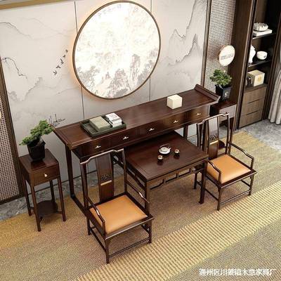 新中式实木中农村六桌件套乌金木条案仙供贡桌黑堂檀42920木八桌