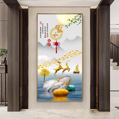 入户玄款进关YBZ饰画门客厅走廊过道挂画新大气麋鹿竖版家和墙装