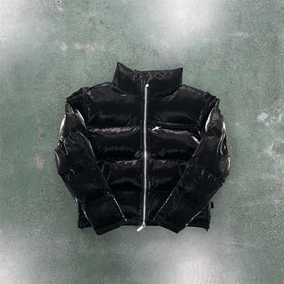 亮面黑色闪光羽绒服Trapstar立领