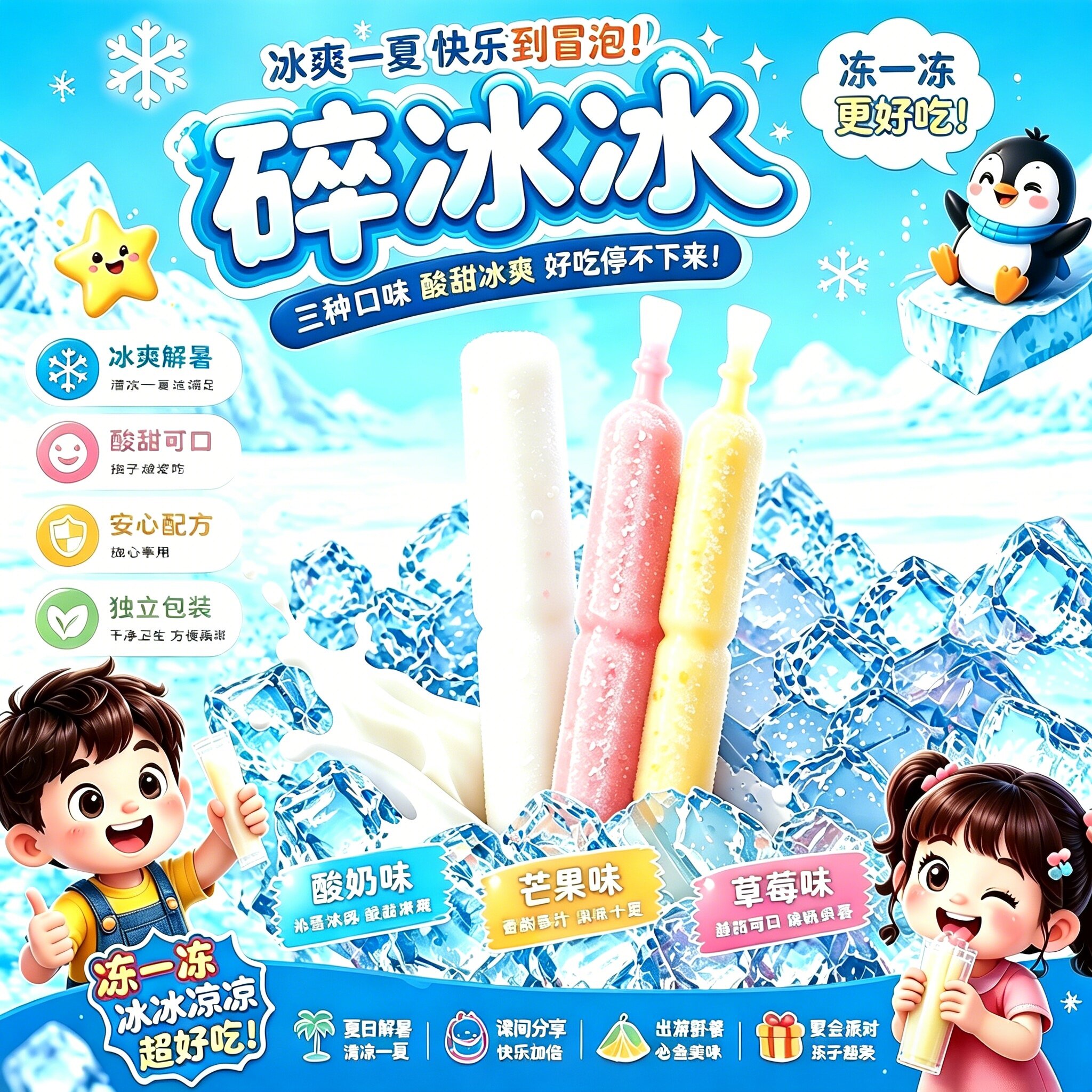 冰爽果味小棒冰可吸果冻棒棒芒果味冰雪糕怀旧水果味碎碎冰棒零食