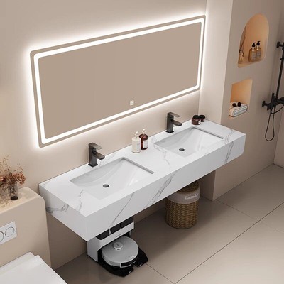 公共卫生间岩板陶瓷一体酒店商场洗脸盆洗漱台浴室柜组合洗手池柜