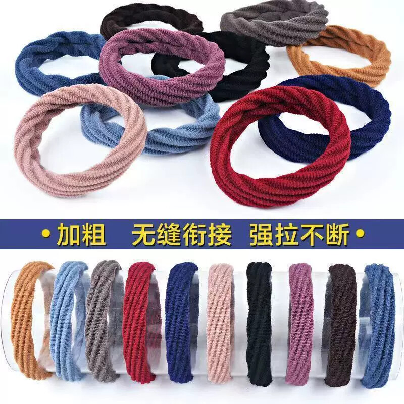 网红爆款高弹力皮筋提花无接缝发圈斜纹款简约女头绳加粗发绳头饰