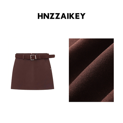 HNZZAIKEY 韩版简约高腰显瘦A字包臀百搭毛呢半身短裙 MQ0957