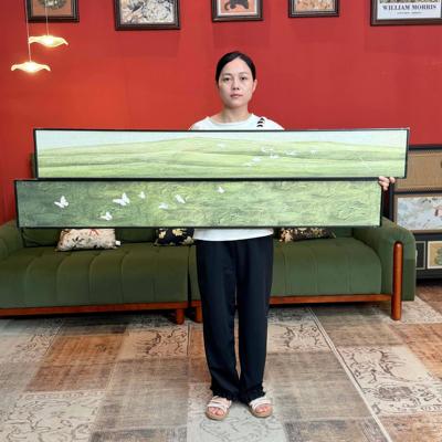 现代唯美蝴蝶楼梯玄关装饰画竖版横版挂画M003二联绿色20150