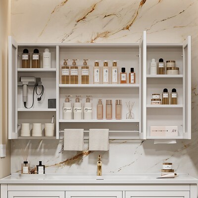 浴室镜柜智能单独收纳一体柜带插座沥水I架毛巾杆卫生间挂墙置物