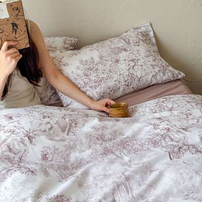 花卉园风棉磨毛四件季套加田厚全保暖秋OJO冬女生纯棉被套床单床