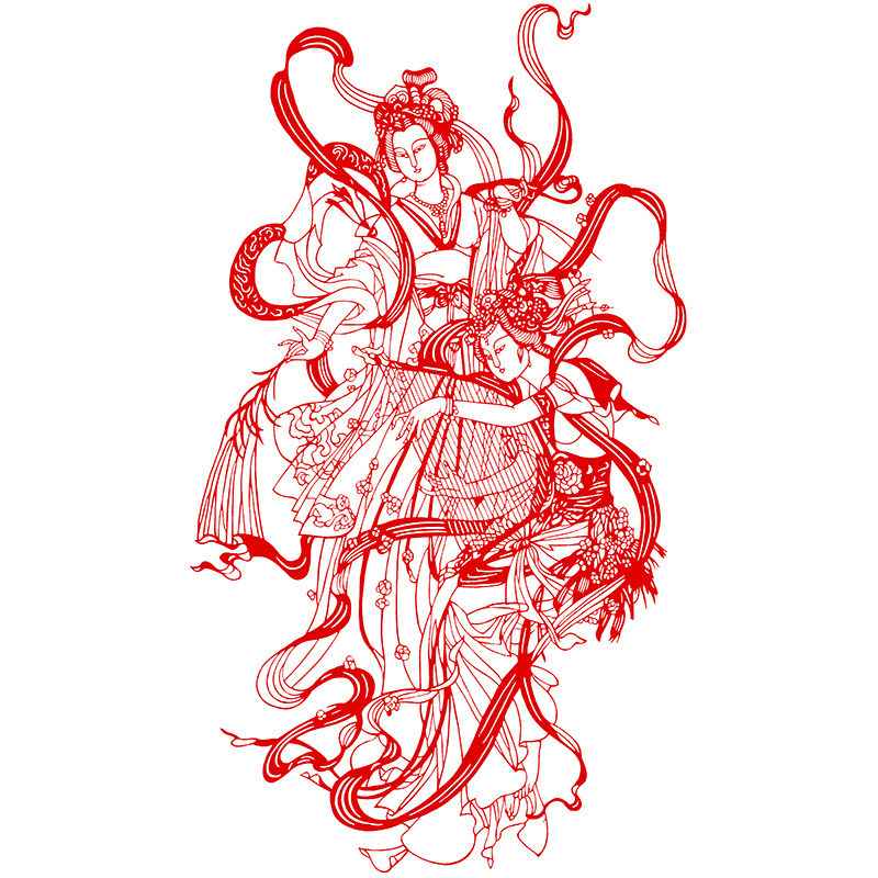 古装仙女祝福寿起舞民俗中国风传统特色文化纯手工剪纸画成品刻纸