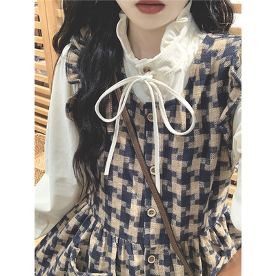 茶歇法式千鸟格连衣裙女秋