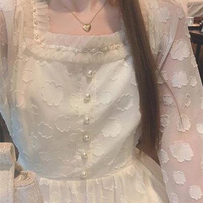 茶歇法式提花连衣裙女秋小