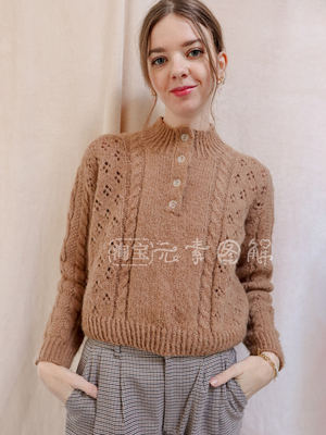 [英文]Fiona Flower Sweater图解女士半系扣套衫毛衣编织图解教程