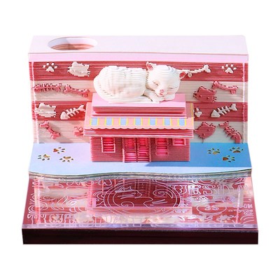 3D立体纸雕便签纸甜梦猫居萌宠小夜灯光送男女朋友伴手礼物定制