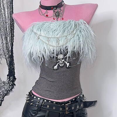 亚文化女团毛边骷髅抹胸