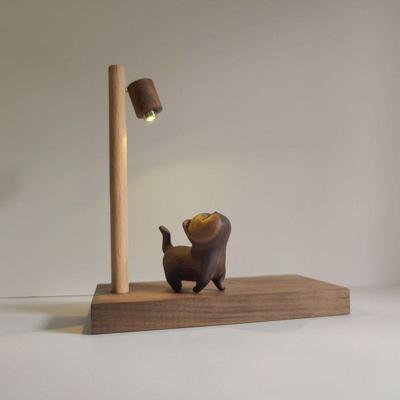 fpT软萌木路灯傲娇木制猫系摆件桌面氛实围柜子床头小MLK夜灯