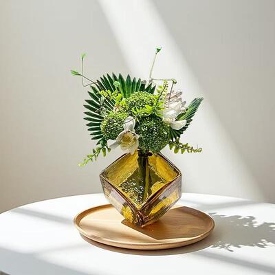 花凹面魔方形品水培玻璃瓶家居软装插花工22-1116艺几何花瓶摆彩