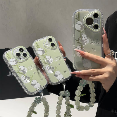 绿竹熊猫手链新款适用苹果16promax手机壳iPhone14Pro11华为mate70p50小米15k60荣耀vivox200nova13reno12s20