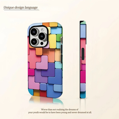 果冻彩色俄罗斯方块适用苹果16Promax手机壳Phone15Pro小米14华为Mate60reno12p70k80荣耀200vivox100nova13