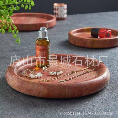 天现代简约芙泡边大然理石JLX圆形托盘果盘样板房售楼部客厅餐桌