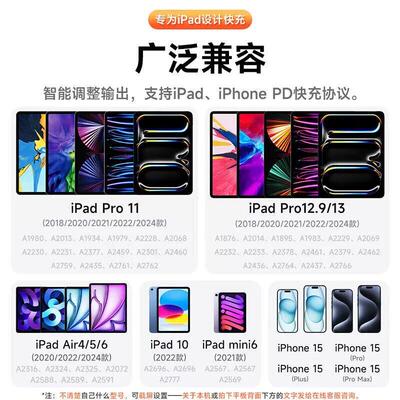 适a用苹加果iPadPro数据线35W快充ipdpro1112.9寸平板电脑充电线ipadpro2022/23/20/21mini6AZC-045Pir5版/4