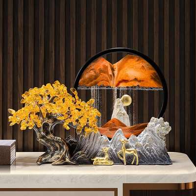 黄水晶发财树流沙画摆件家居客厅玄关装饰品办公室乔迁开业礼物